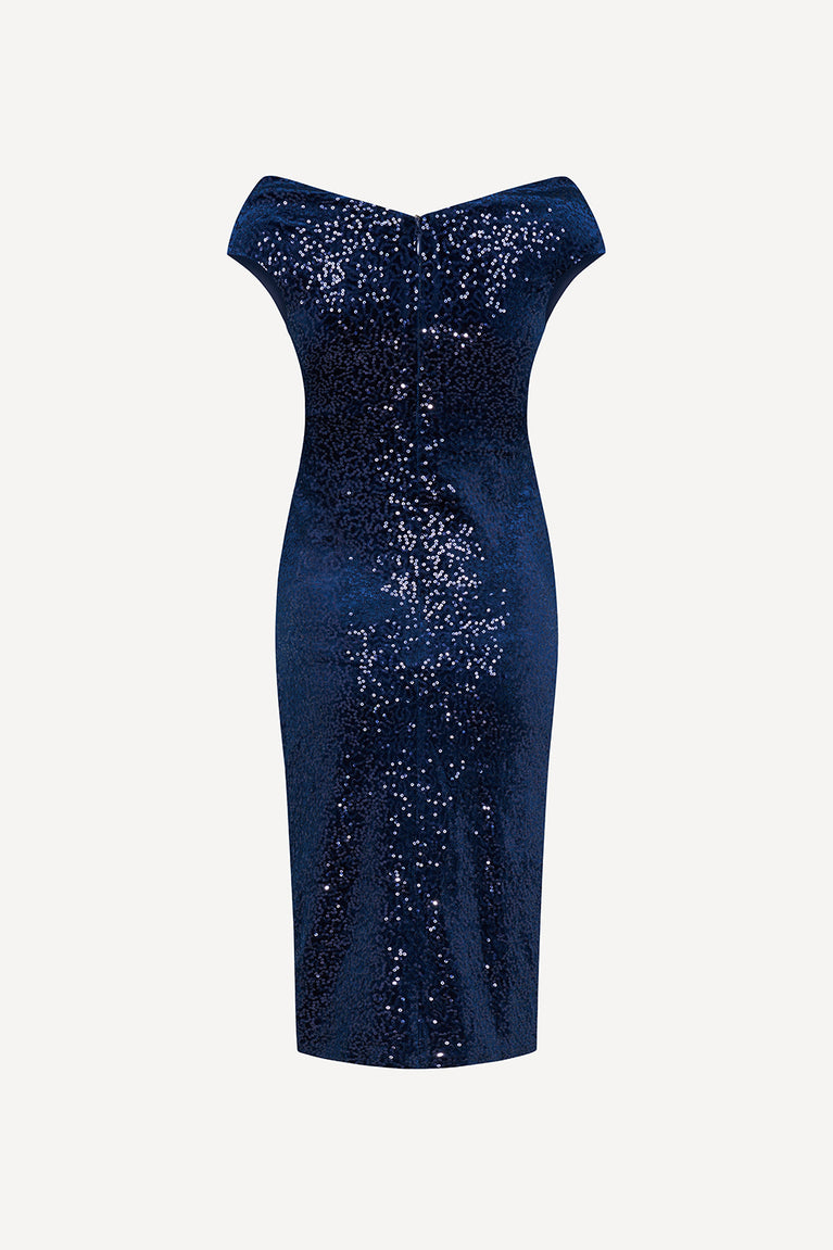 Midnight Blue Fitted Sequin Dress | Pretty Eccentric - Pretty Eccentric